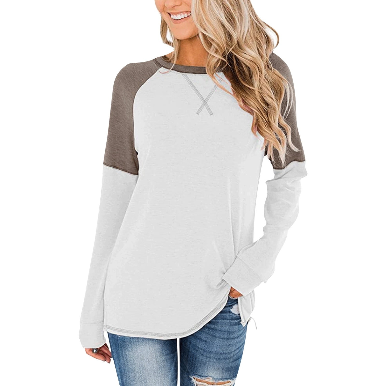 Dndkilg Womens Color Block Tunic Tops Crew Neck Pocket Raglan Long ...