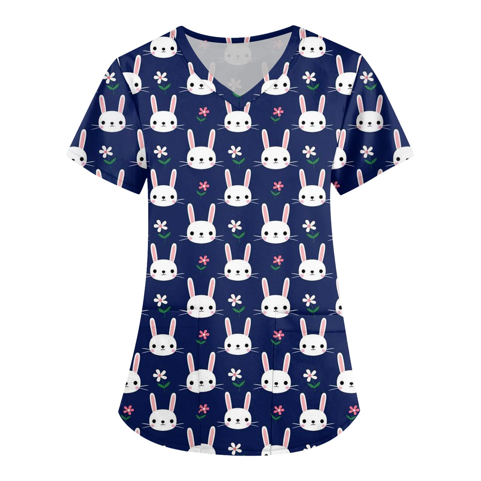 Dndkilg Womens Easter Scrub Tops Bunny Eggs Rabbit Short Sleeve Scrubs ...