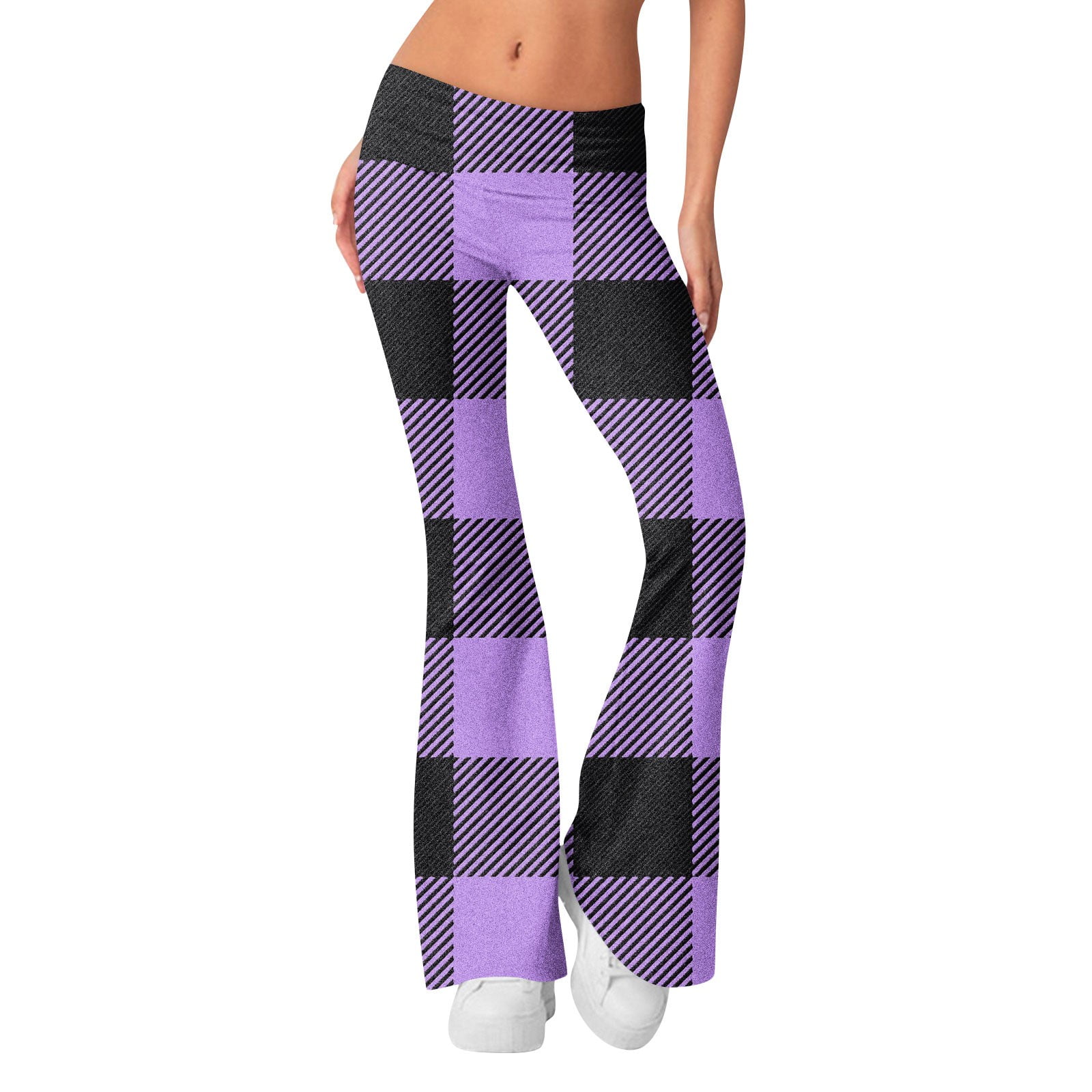Dndkilg Womens Flare Leggings Tall Plaid Bootcut Low Waist Wide Leg ...