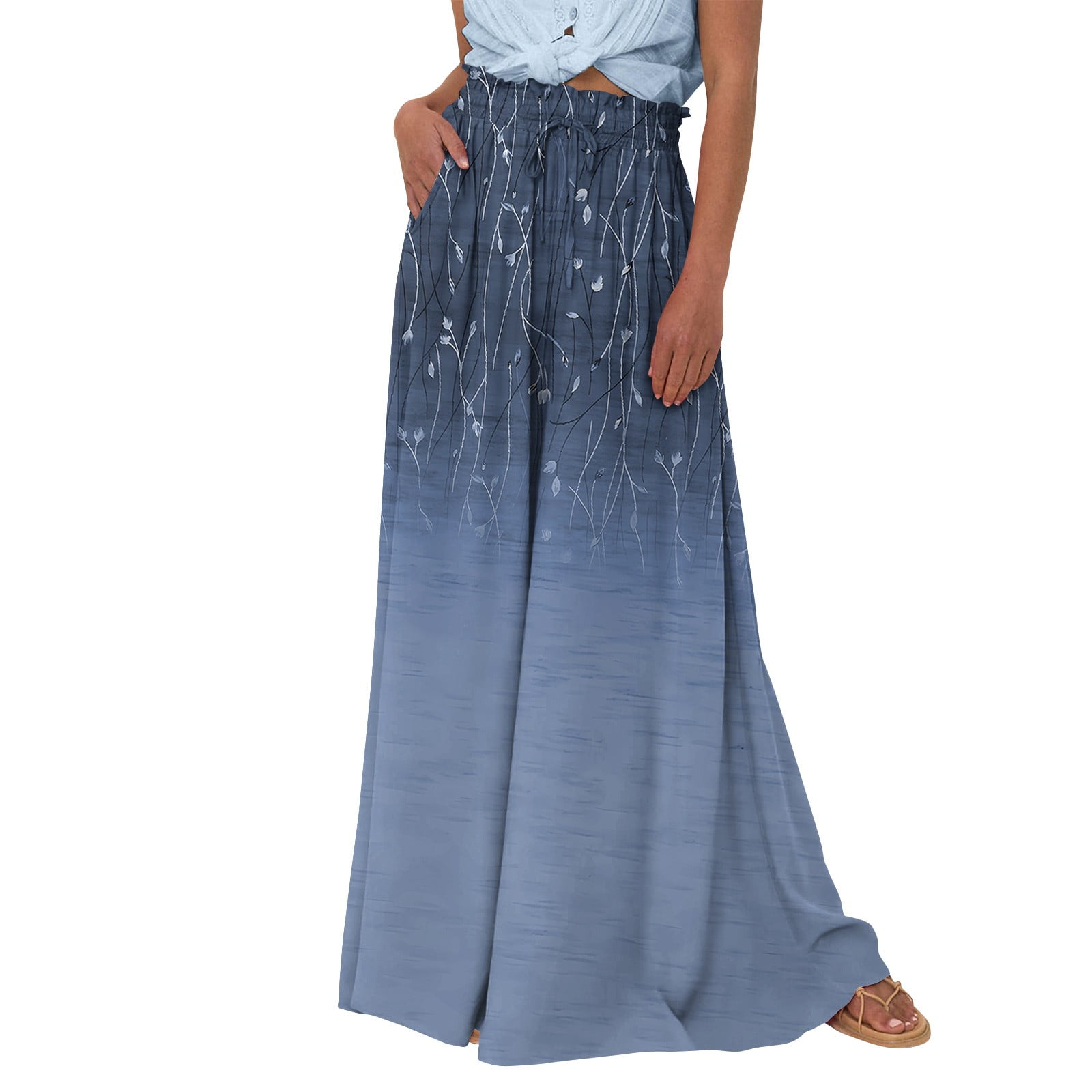 Dndkilg Womens Flowy Wide Leg Palazzo Pants High Waisted Drawstring ...