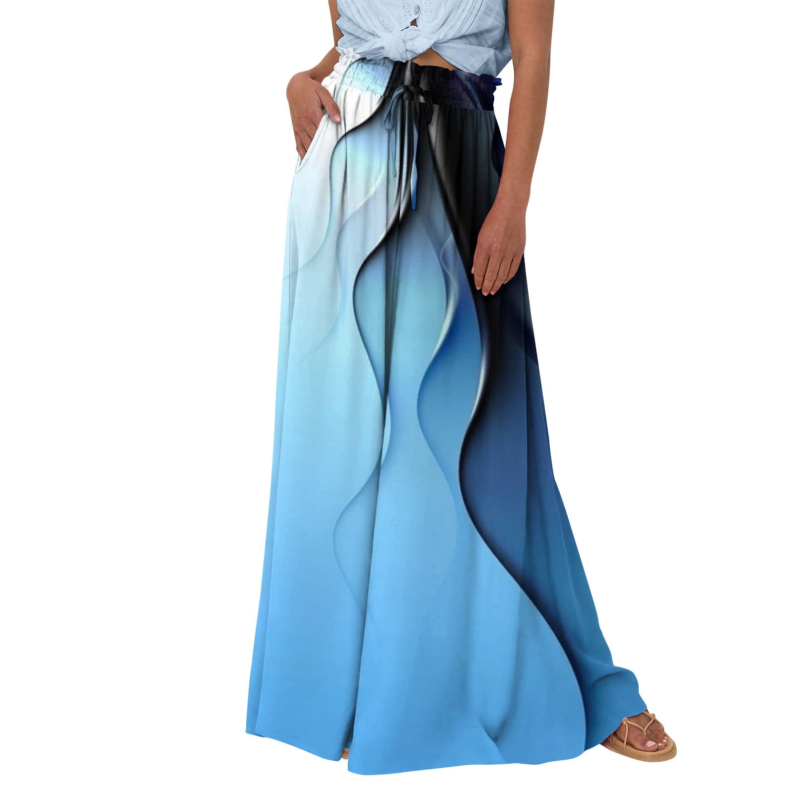 Dndkilg Womens Flowy Wide Leg Palazzo Pants High Waisted Drawstring ...