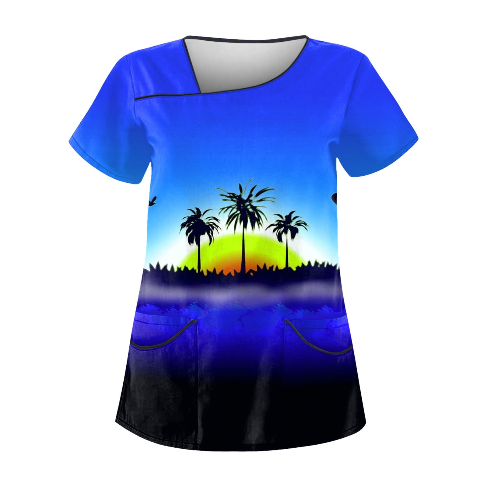 Dndkilg Womens Hawaiian Scrub Shirt V Neck 3D Palm Tree Print Summer ...