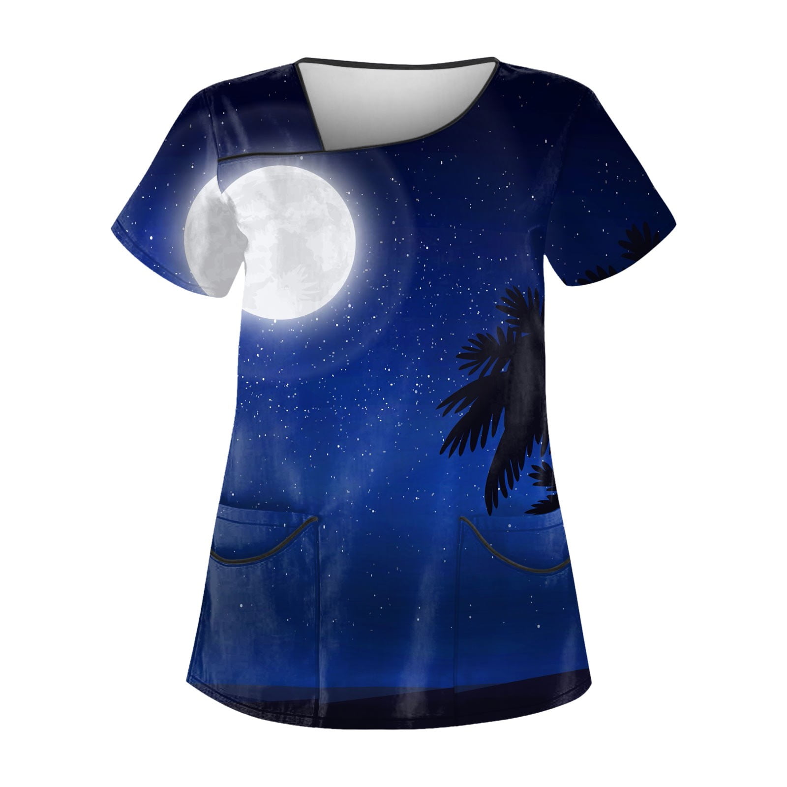 Dndkilg Womens Hawaiian Scrubs 3D Palm Tree Print V Neck Short Sleeve ...