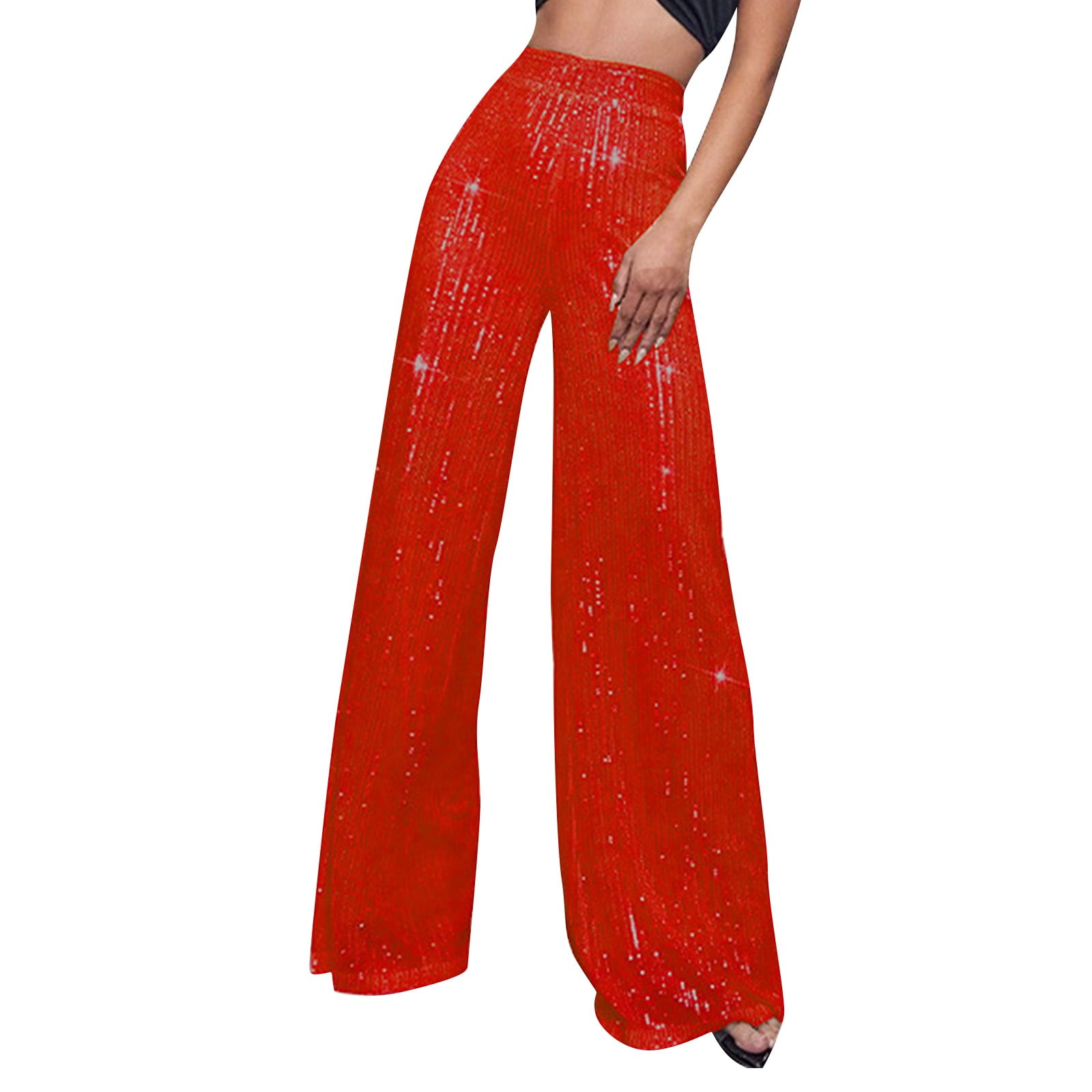 Dndkilg Womens Sequin Pants Wide Leg Sparkle High Waisted Party Pants ...