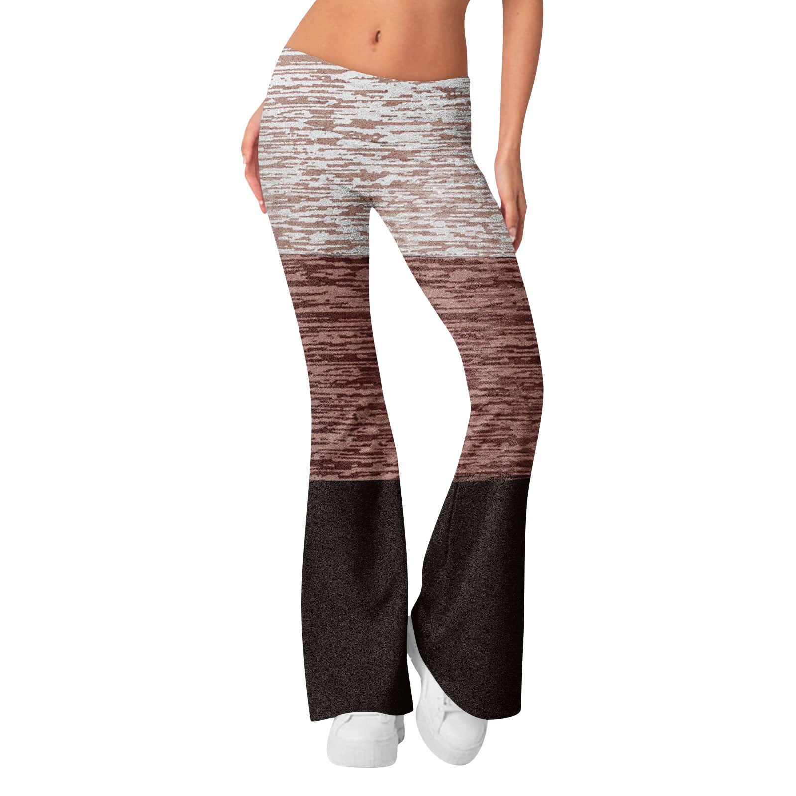 Dndkilg Yoga Pants Women Flare Color Block Low Waist Fold Over Bootcut ...