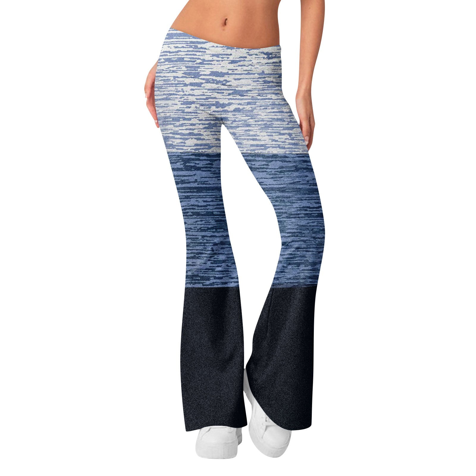 Dndkilg Yoga Pants Women Flare Color Block Wide Leg Fold Over Low Waist ...