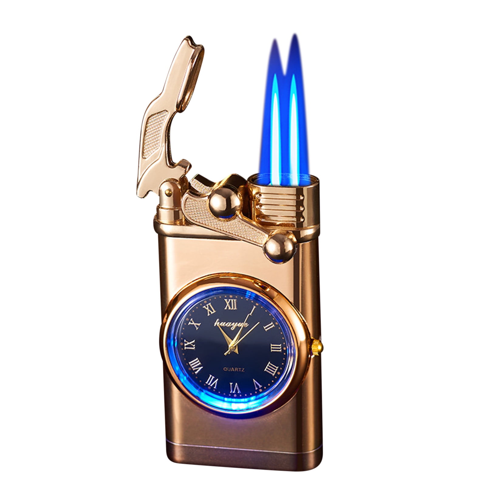 Dnogom Quartz Watch Rocker Butane Lighter,Refillable Double Fire Metal ...