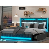 Queen Size Bed Frame with 4 Drawers, USB Charging, RGB LED Light ...