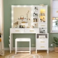 Dnxao White Vanity Desk with Mirror Lights, Charging Station, 5 Drawers ...