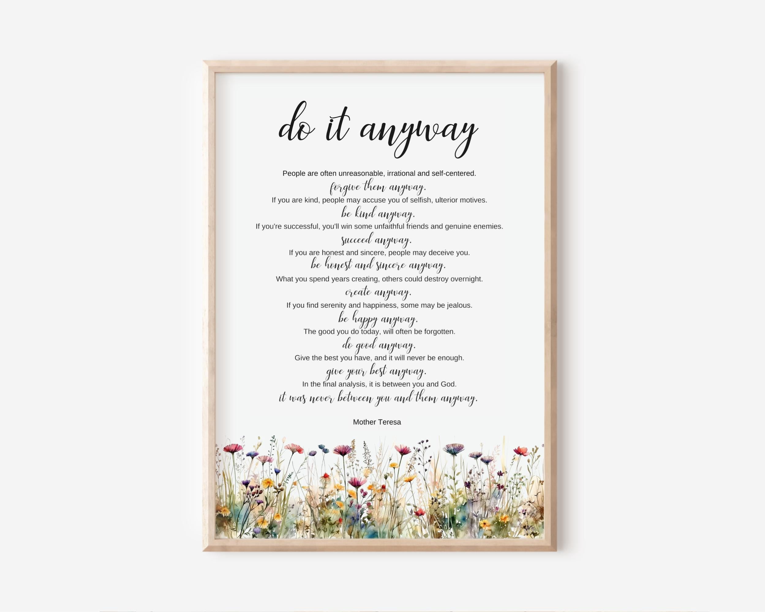 Do It Anyway, Mother Teresa Quote, Motivational Poster, Inspirational ...