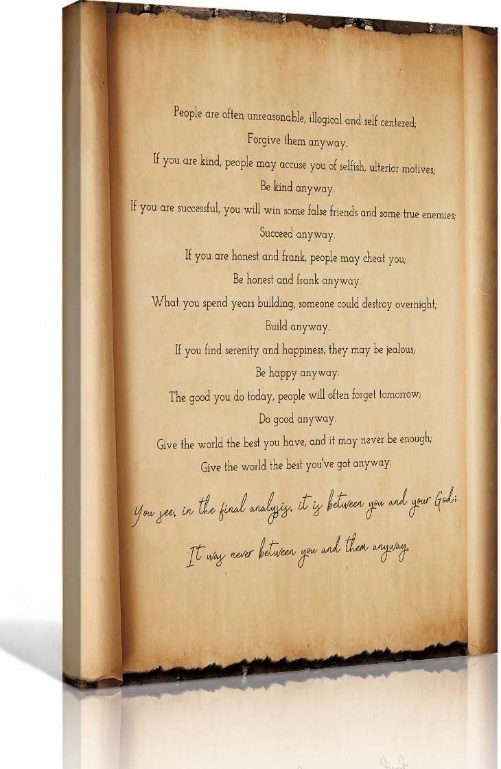 Do It Anyway Poem Wall Art Mother Teresa Inspirational Quotes Poster ...