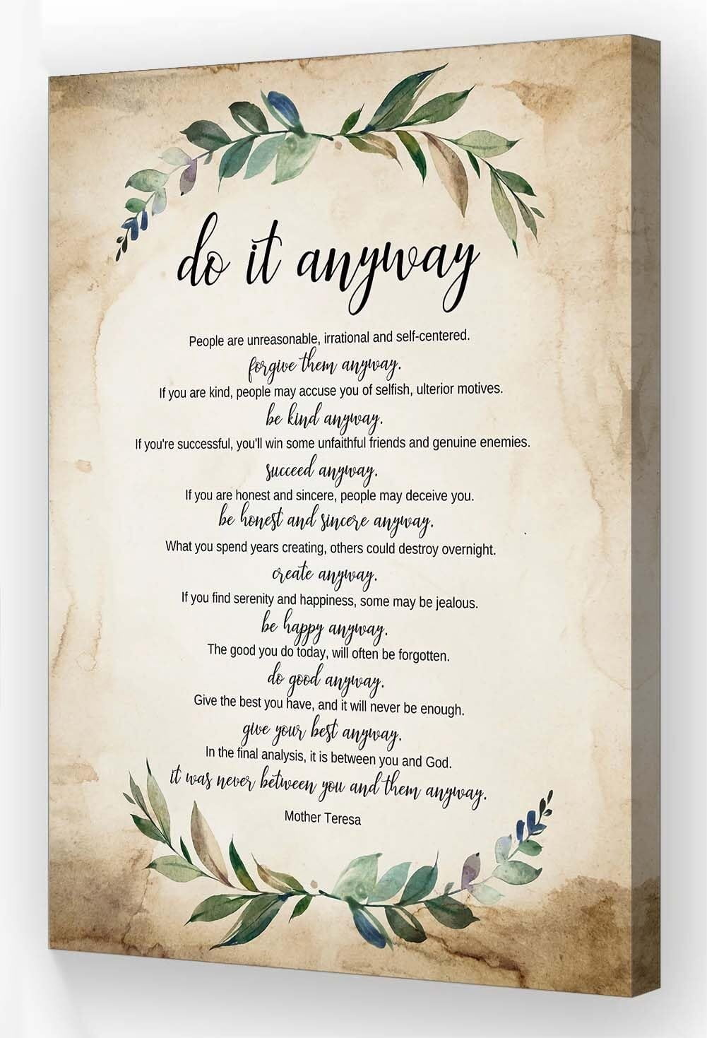 Do It Anyway Poem Wall Art Quotes Poster Vintage Canvas Motivational ...