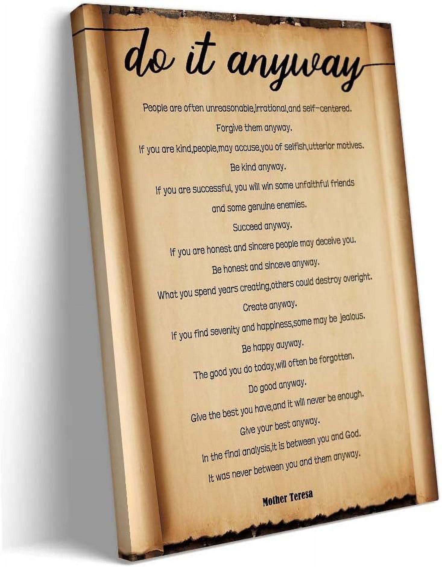 Do It Anyway poem Wall Art Framed Quotes Poster Vintage Canvas ...