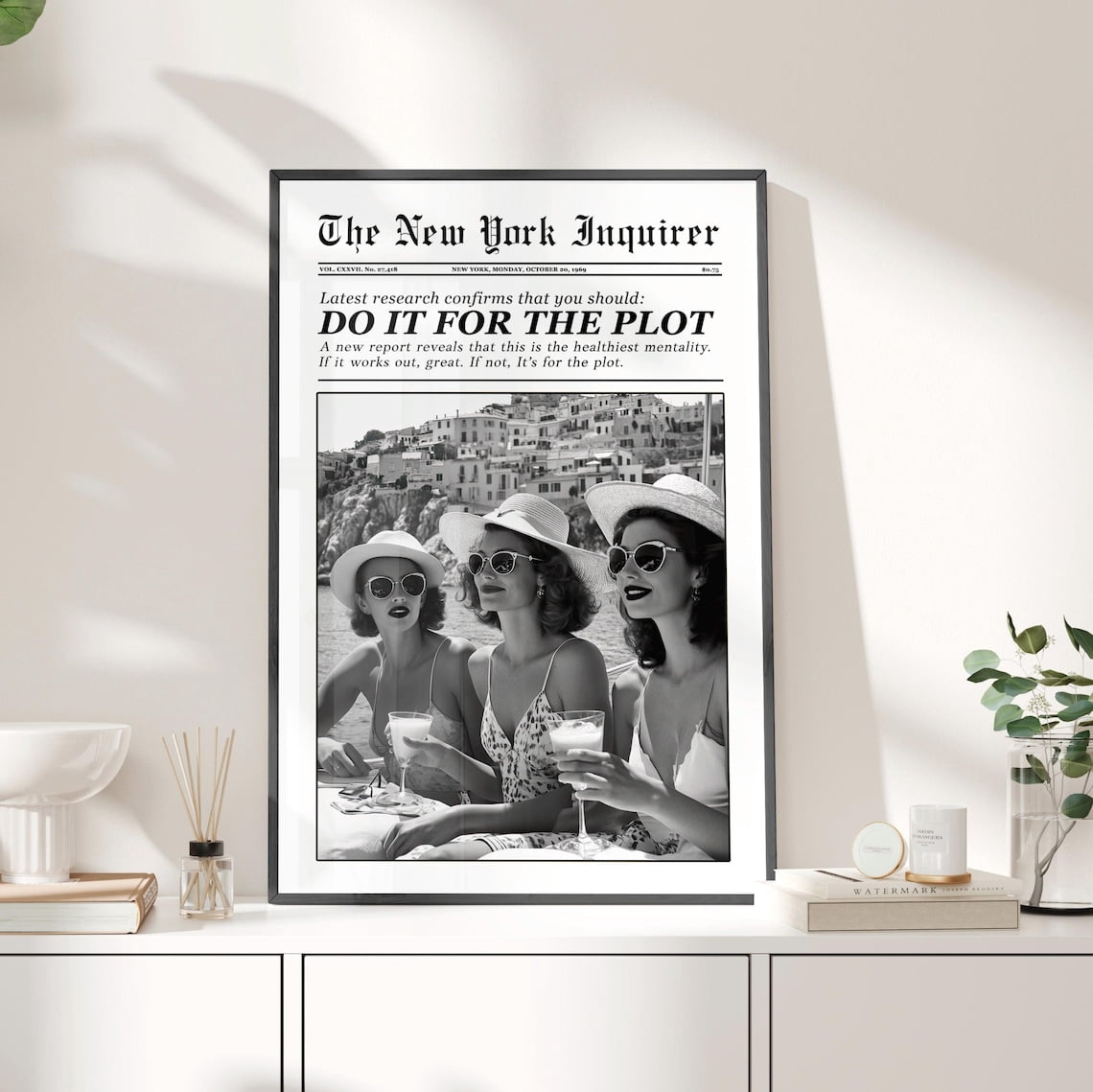 Do It For The Plot Wall Art, Retro Newspaper Headline Decor, Unframed ...