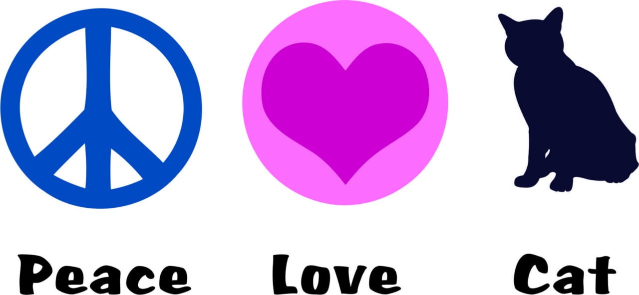 Do It Yourself Wall Decal Sticker Peace Love Cat Sign With Peace Sign ...