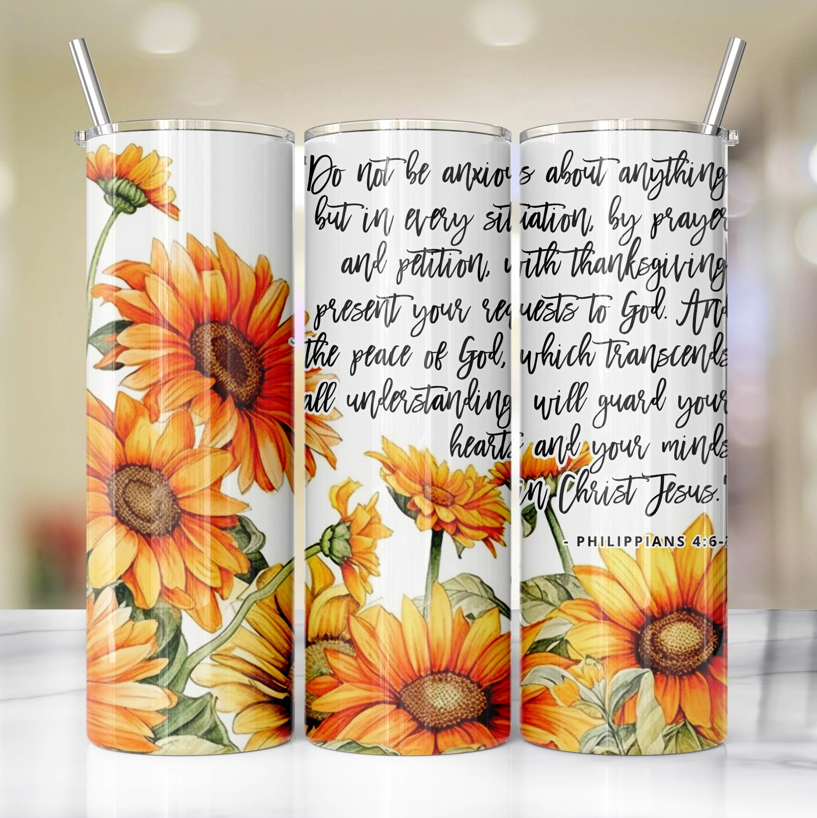 Do Not Be Anxious About Anything 20 Oz Skinny Metal Tumbler w/Lid and ...