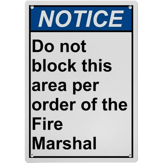 Do Not Block Area Fire Marshal Order Sign, Industrial Exit Do Not Block ...