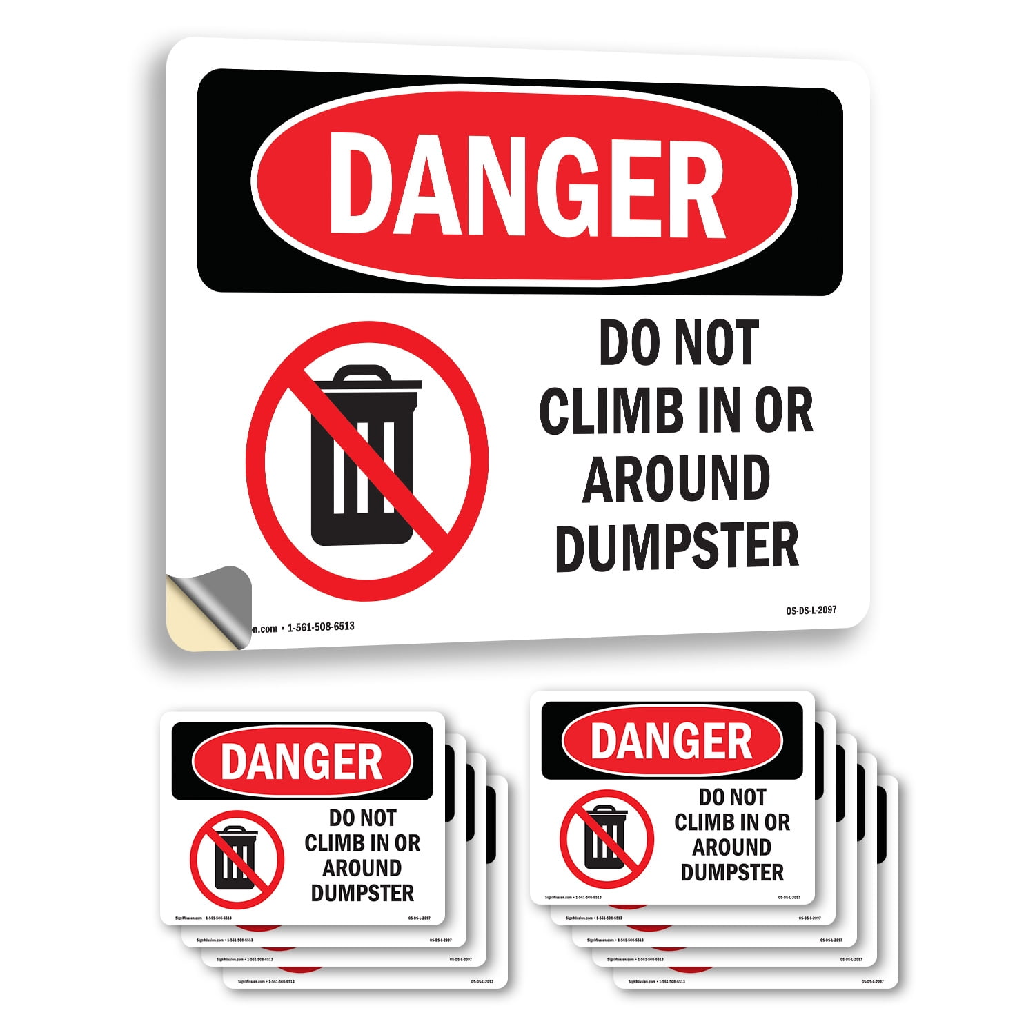 Do Not Climb In Or Around Dumpster OSHA Danger Vinyl Decal Label 10 ...