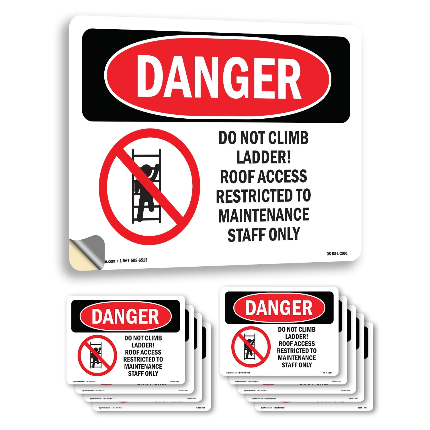 Do Not Climb Ladder Roof Access OSHA Danger Vinyl Decal Label 10 Inch x ...