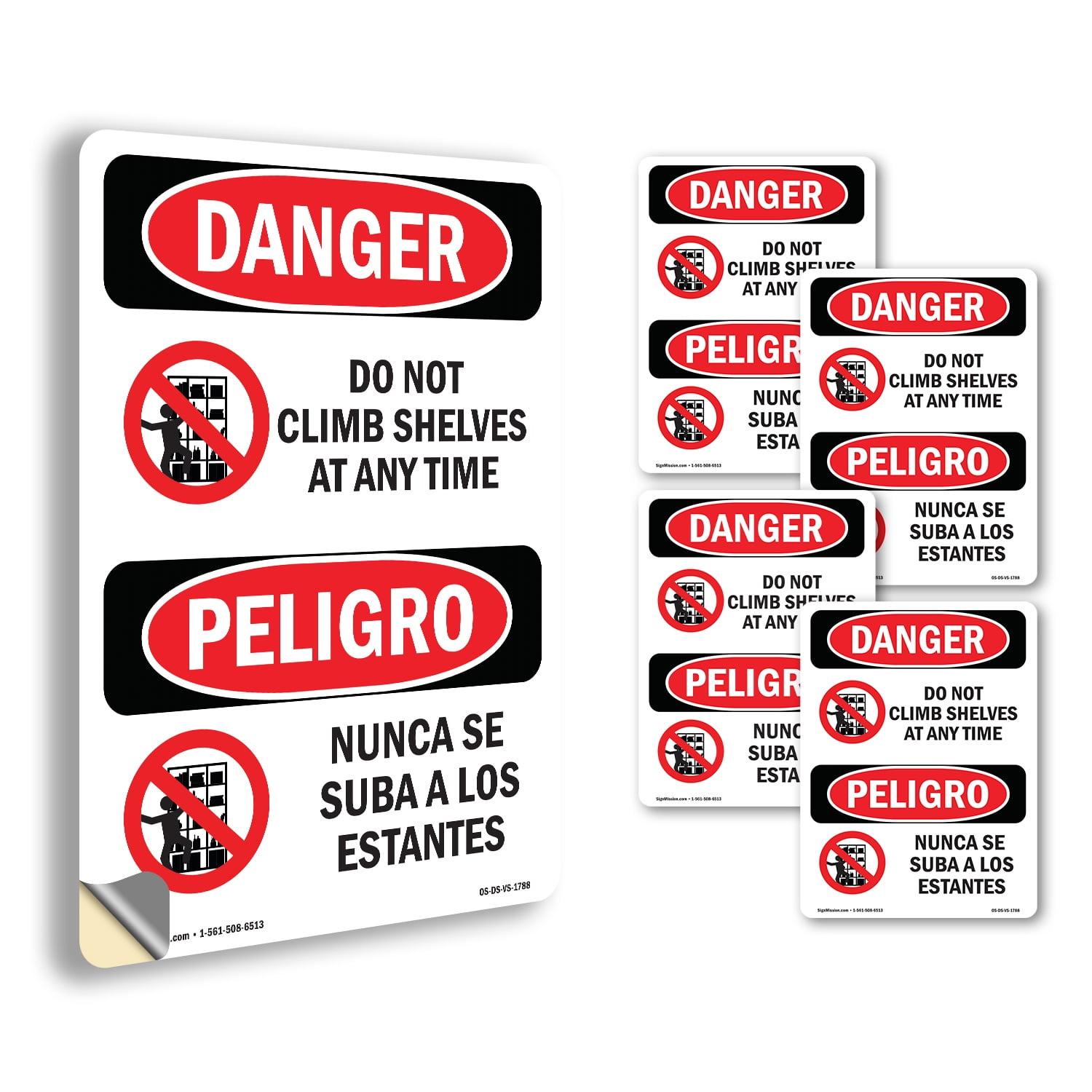 Do Not Climb Shelves At Any Time Bilingual OSHA Danger Vinyl Decal ...