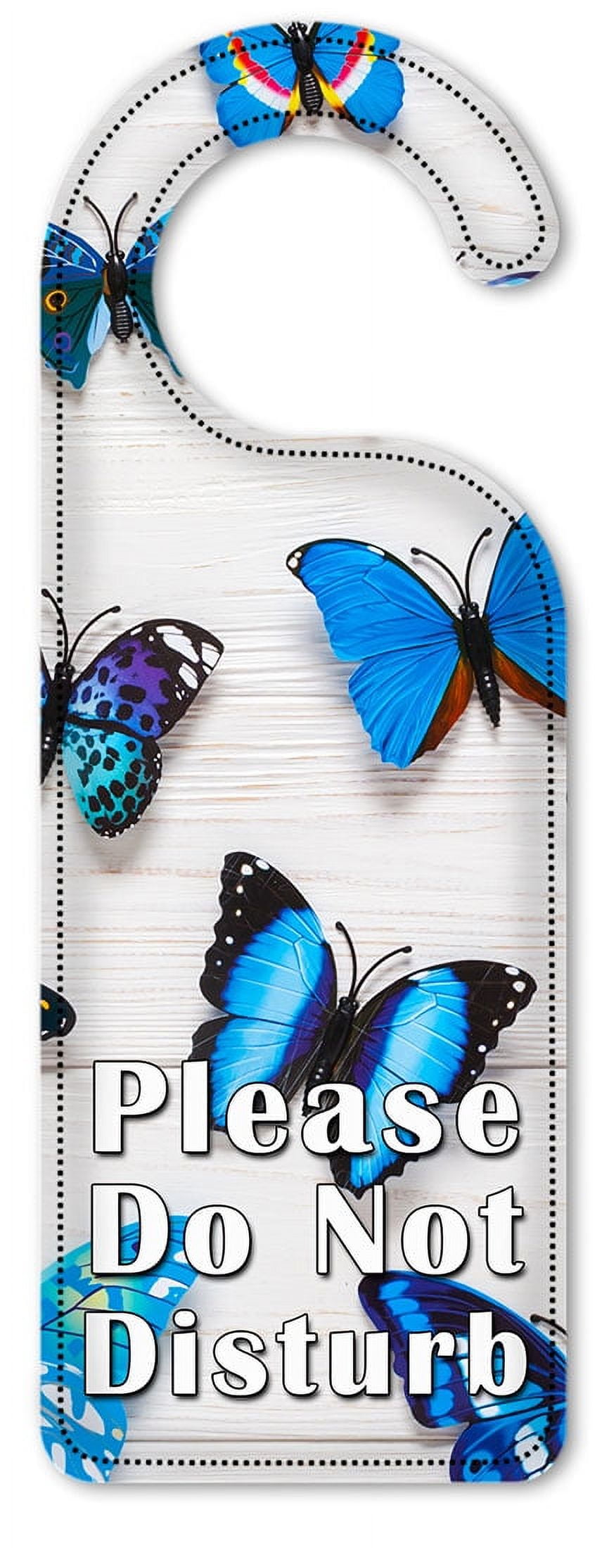 Do Not Disturb Door Knob Hanger Sign - Blue Butterflies on Wood ...