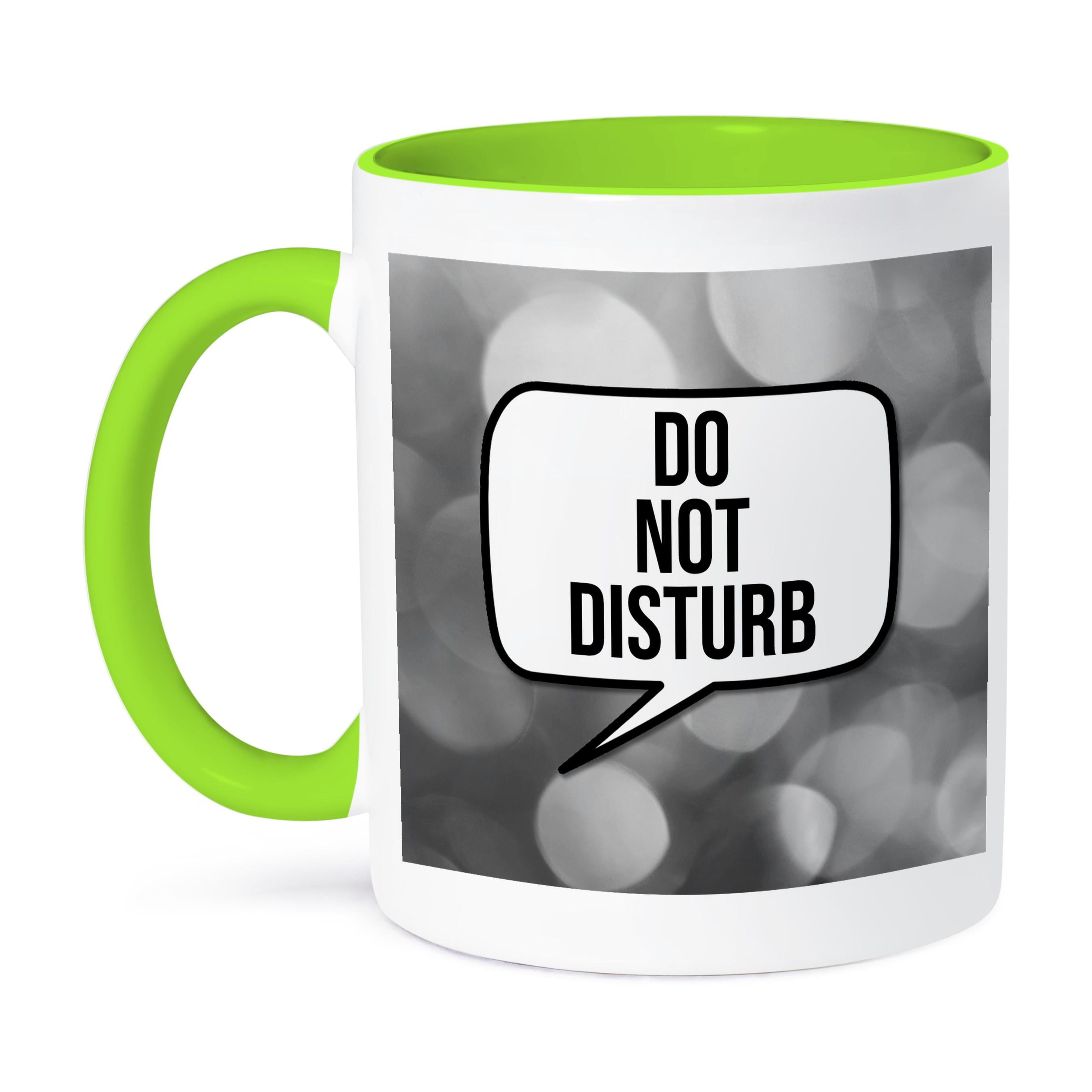 3dRose, Do not disturb on a photograph of black and white bokeh lights., 11oz Two-Tone Green Mug ...