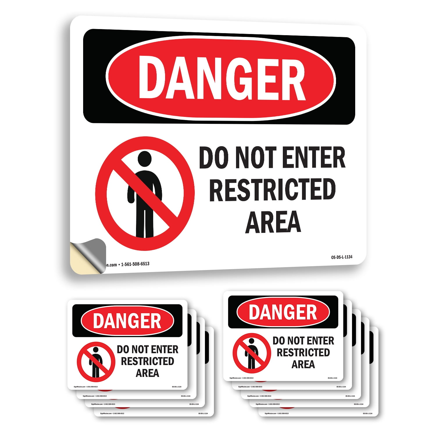 Do Not Enter Restricted Area OSHA Danger Vinyl Decal Label 7 Inch x 5 ...