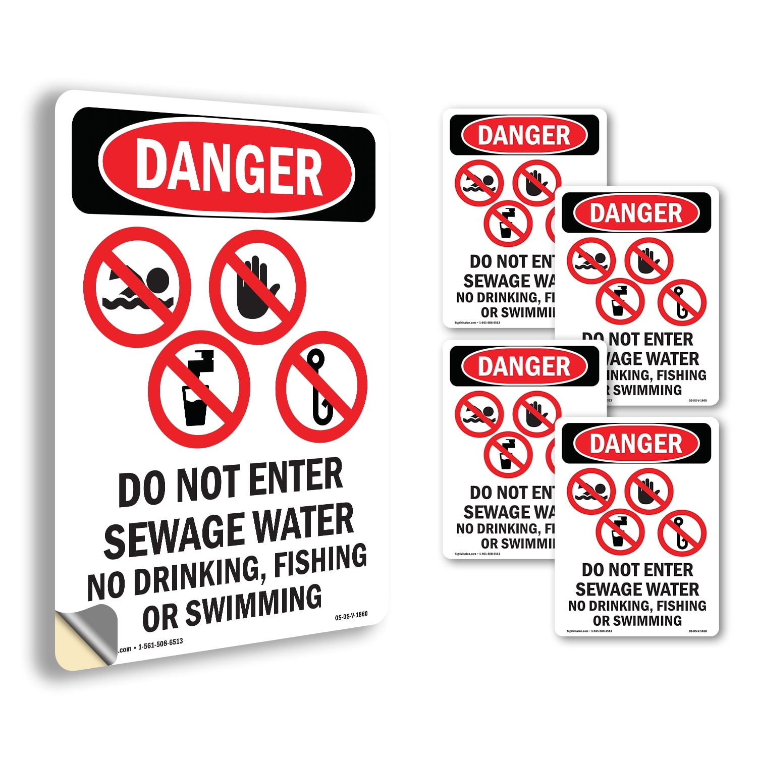 Do Not Enter Sewage OSHA Danger Vinyl Decal Label 18 Inch x 12 Inch - 5 ...