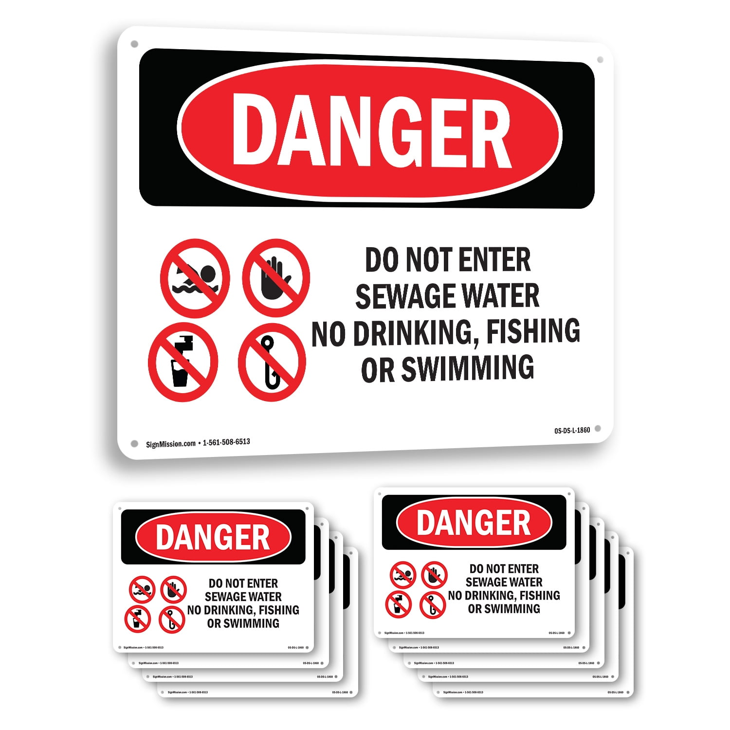 Do Not Enter Sewage Water OSHA Danger Rigid Plastic Sign 24 Inch x 18 ...
