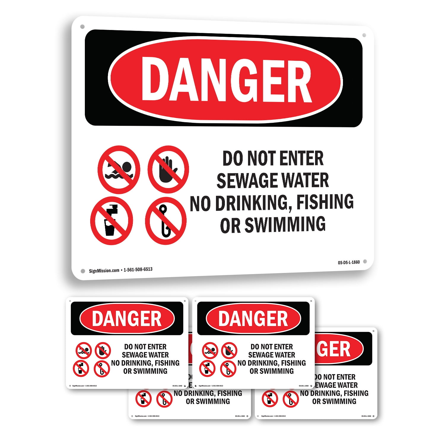 Do Not Enter Sewage Water OSHA Danger Rigid Plastic Sign 24 Inch x 18 ...