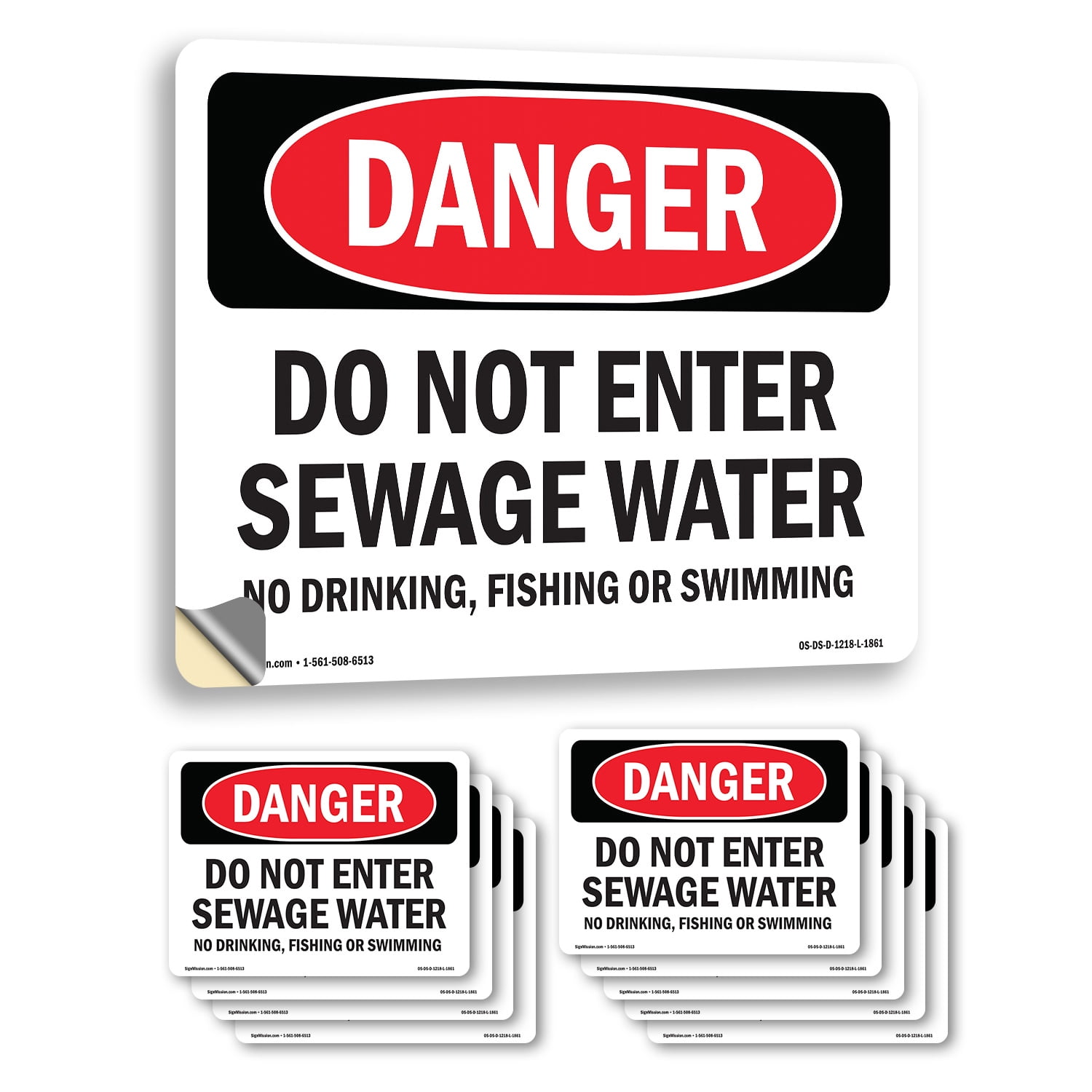 Do Not Enter Sewage Water OSHA Danger Vinyl Decal Label 18 Inch x 12 ...