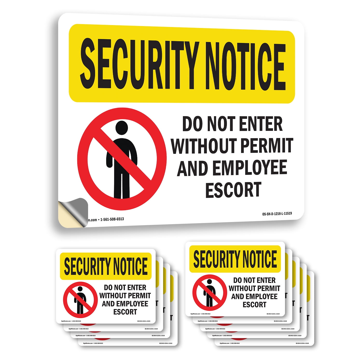 Do Not Enter Without Permit OSHA Security Notice Vinyl Decal Label 7 Inch x 5 Inch - 10 Pack ...