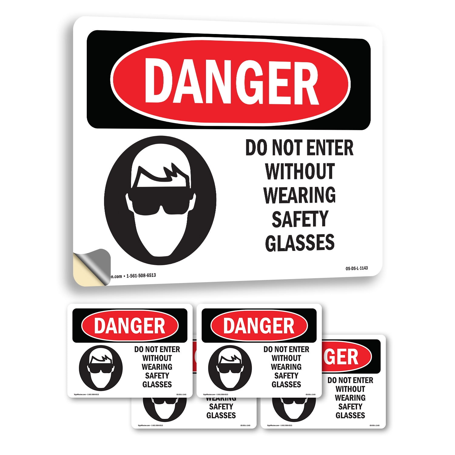 Do Not Enter Without Wearing Safety Glasses OSHA Danger Vinyl Decal ...