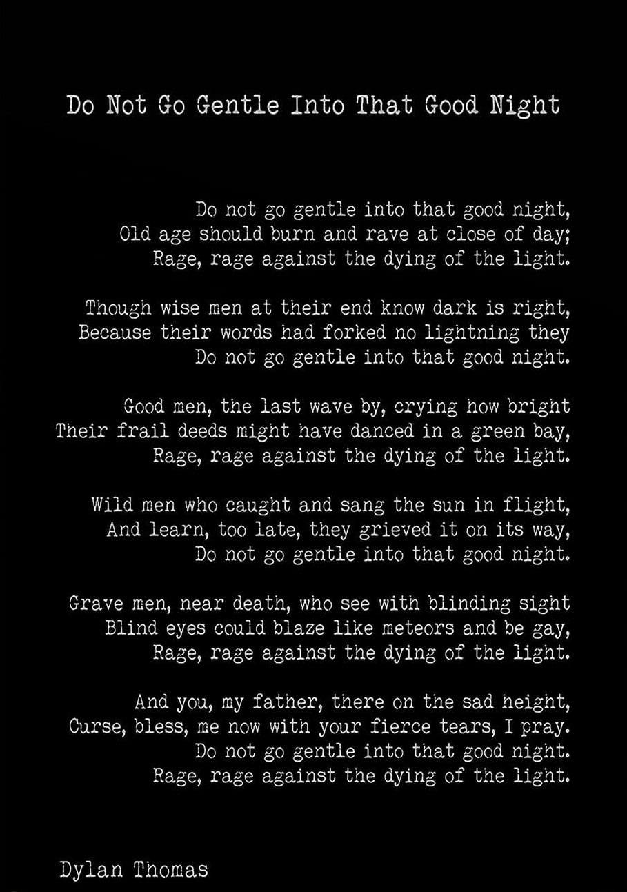 Do Not Go Gentle Into That Good Night Poem poster Wall Art Deco ...