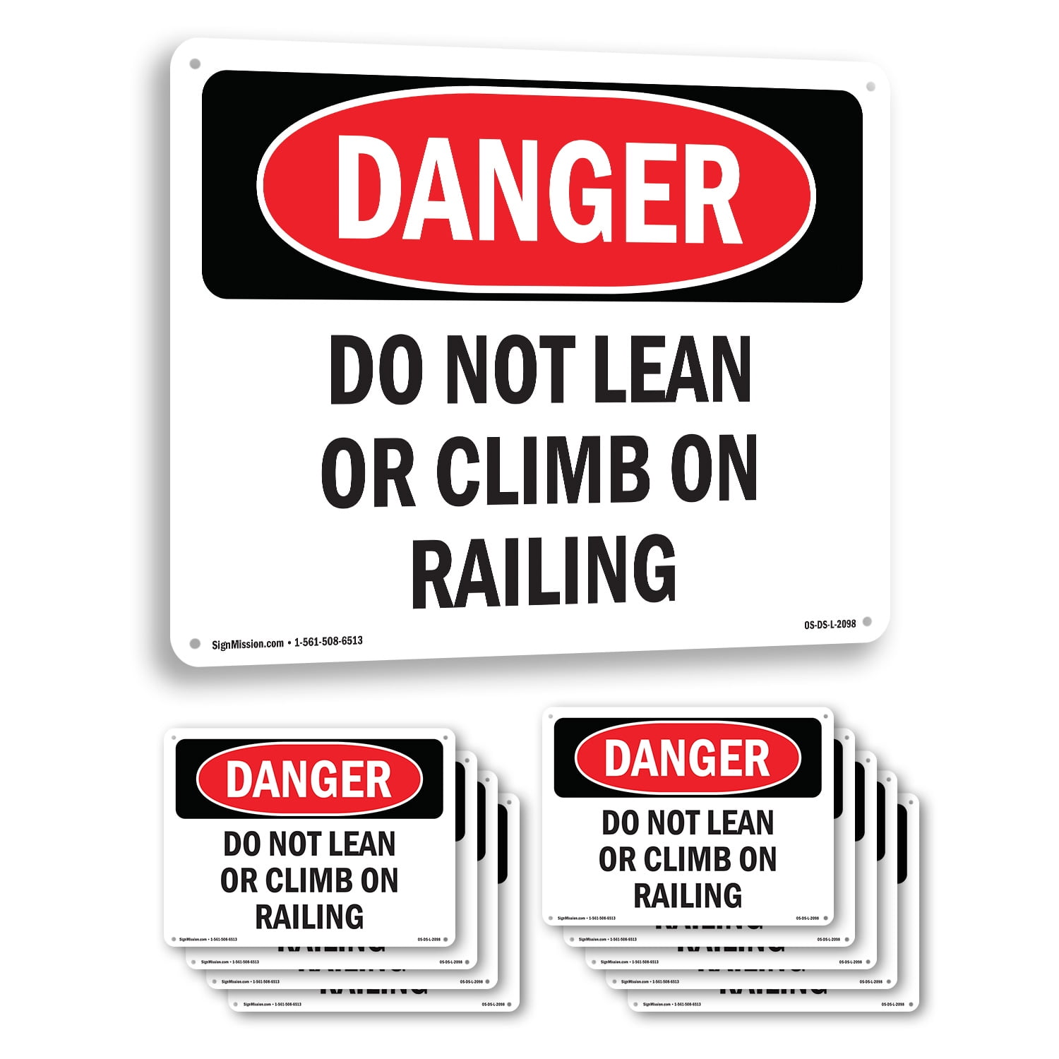 Do Not Lean Or Climb On Railing OSHA Danger Rigid Plastic Sign 10 Inch ...