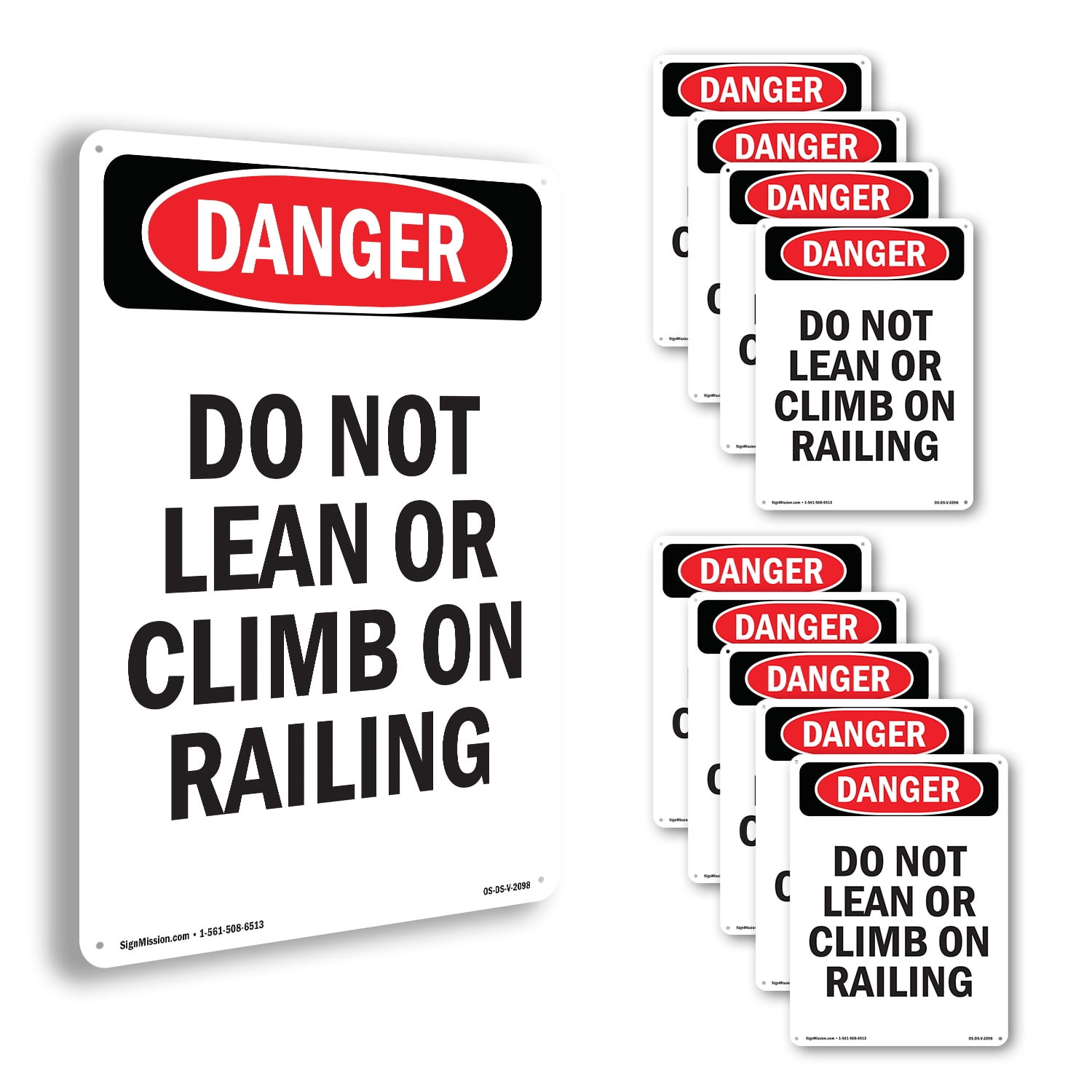 Do Not Lean Or Climb On Railing OSHA Danger Rigid Plastic Sign 14 Inch ...