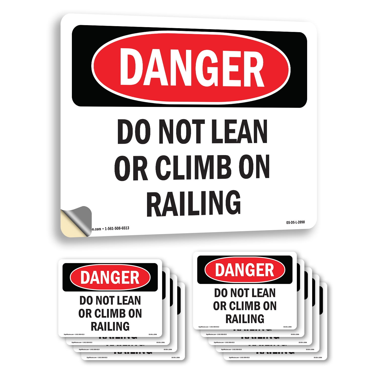 Do Not Lean Or Climb On Railing OSHA Danger Vinyl Decal Label 24 Inch x ...