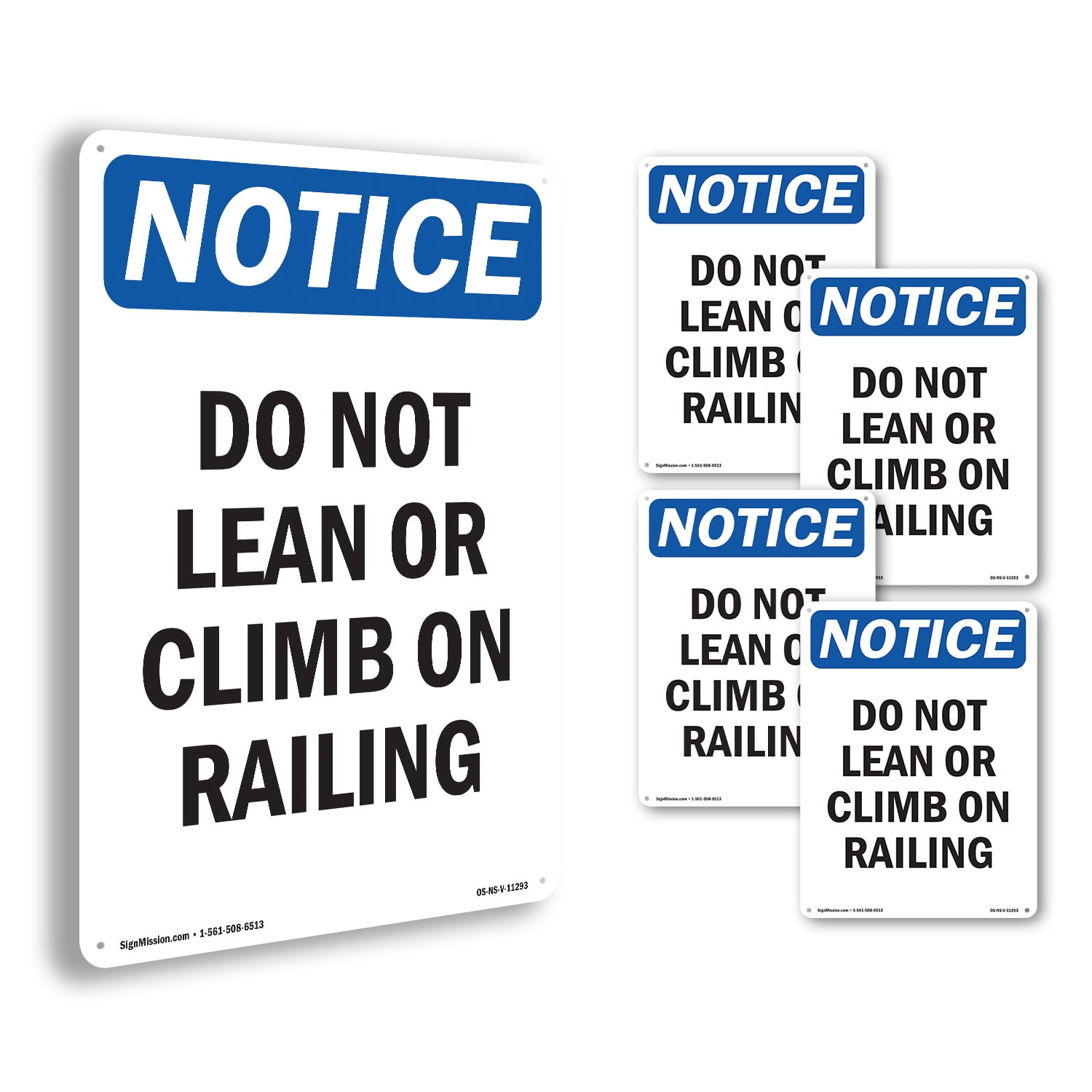 Do Not Lean Or Climb On Railing OSHA Notice Aluminum Sign 18 Inch x 12 ...