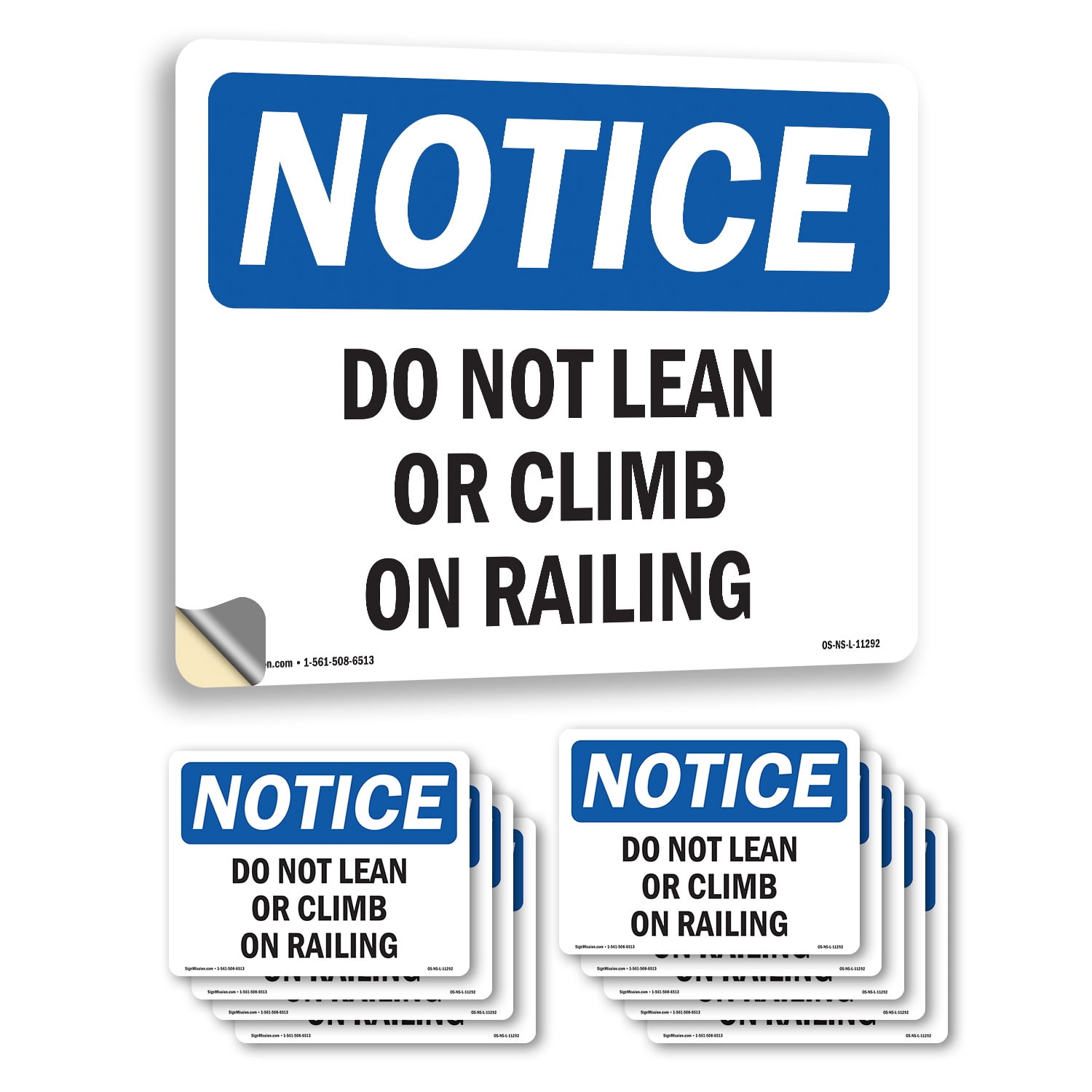Do Not Lean Or Climb On Railing OSHA Notice Vinyl Decal Label 14 Inch x ...