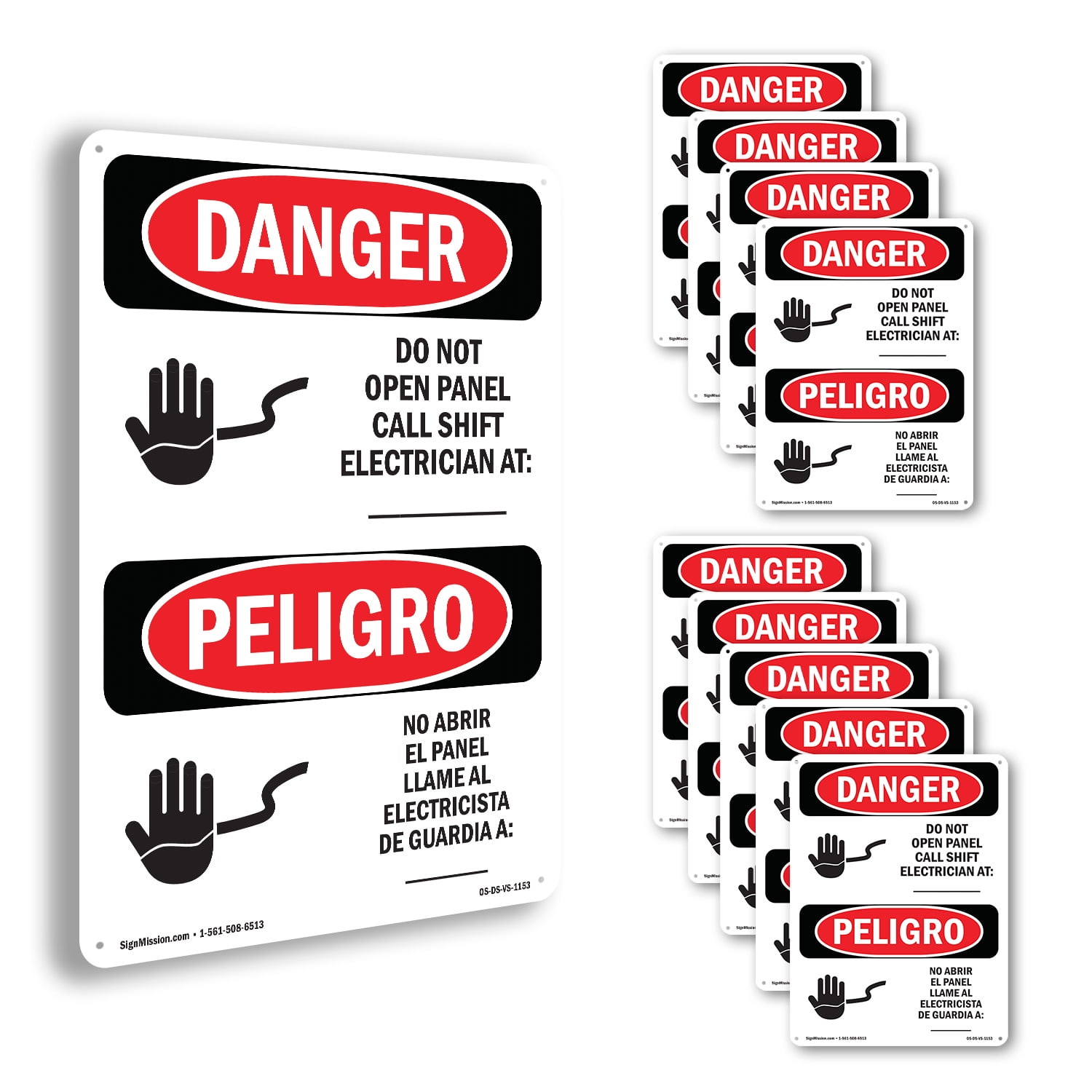 Do Not Open Panel Call Electrician Bilingual OSHA Danger Rigid Plastic ...