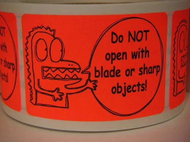 Do Not Open With Blade Or Sharp Objects 2X3 Sticker Label Fluorescent ...