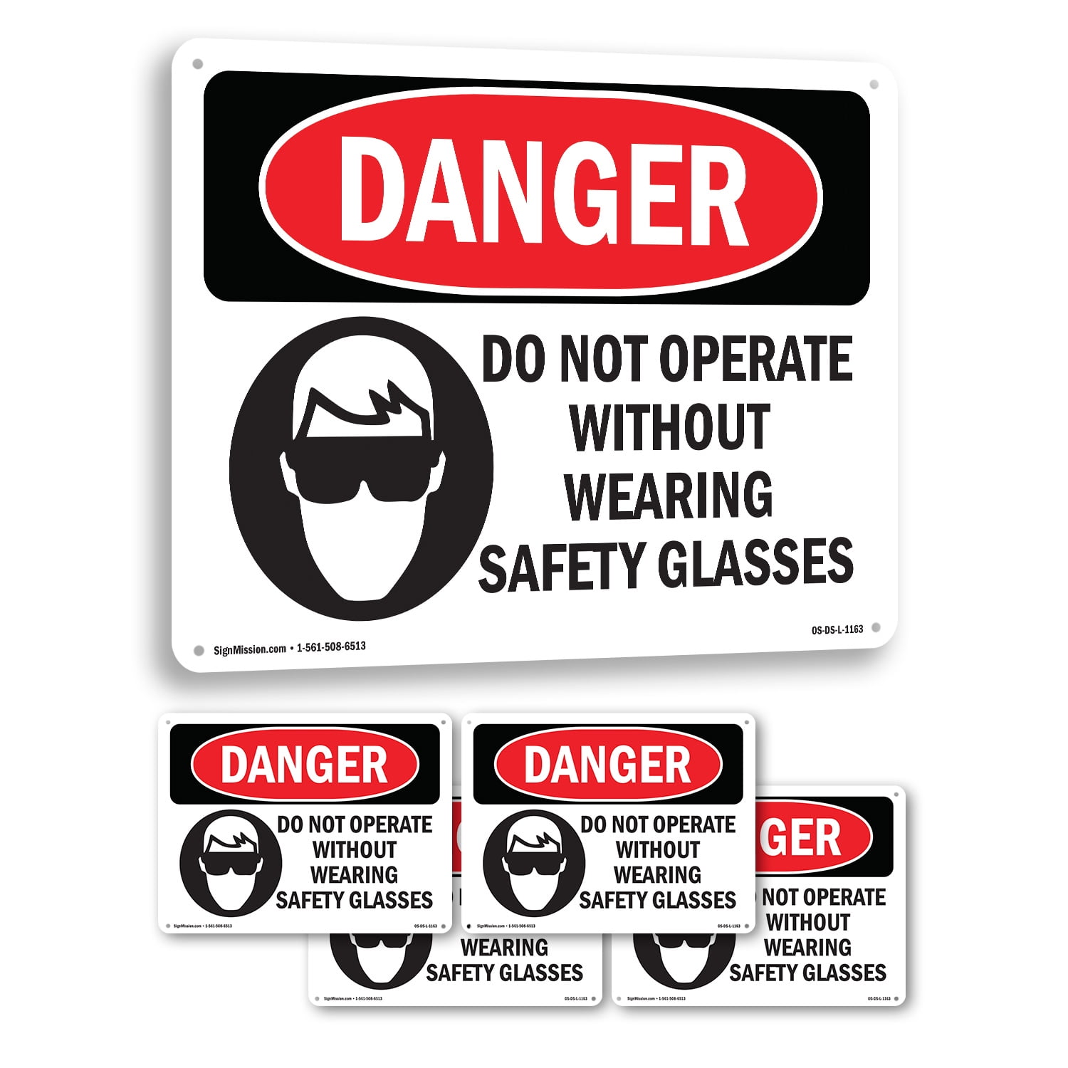 Do Not Operate Without Safety Glasses OSHA Danger Aluminum Sign 24 Inch ...