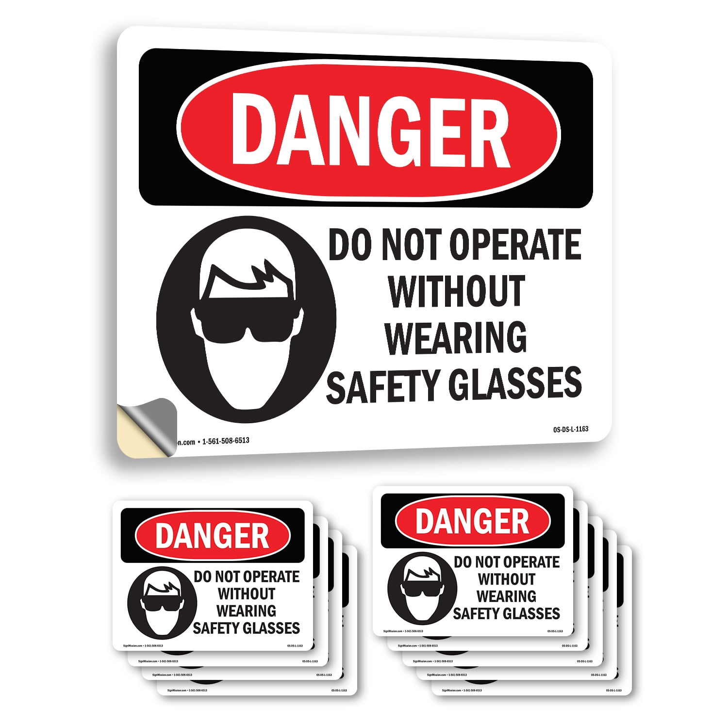 Do Not Operate Without Safety Glasses OSHA Danger Vinyl Decal Label 24 ...