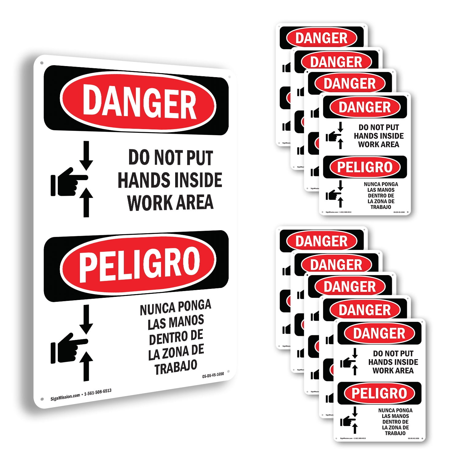 Do Not Put Hands Inside Work Area Bilingual OSHA Danger Aluminum Sign ...