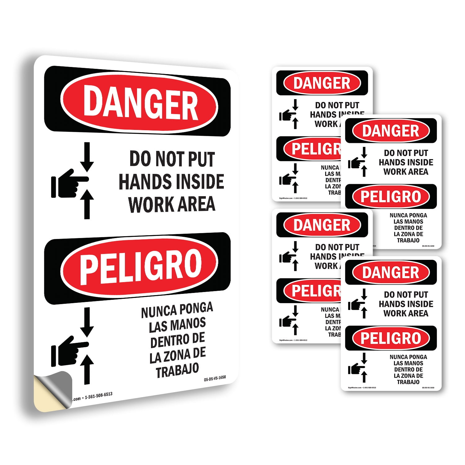 Do Not Put Hands Inside Work Area Bilingual OSHA Danger Vinyl Decal ...