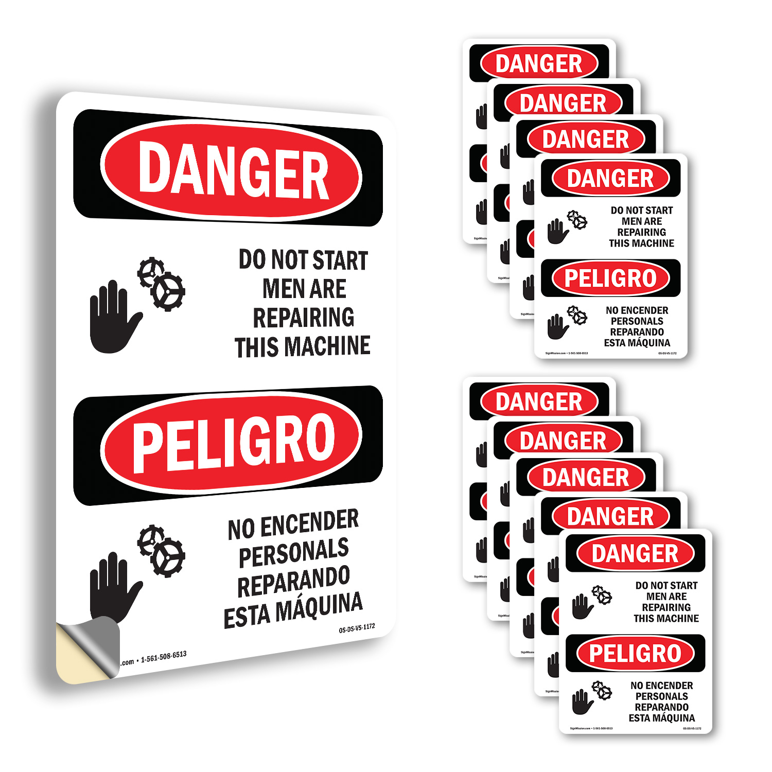 Do Not Start Men Repairing Machine Bilingual OSHA Danger Vinyl Decal ...