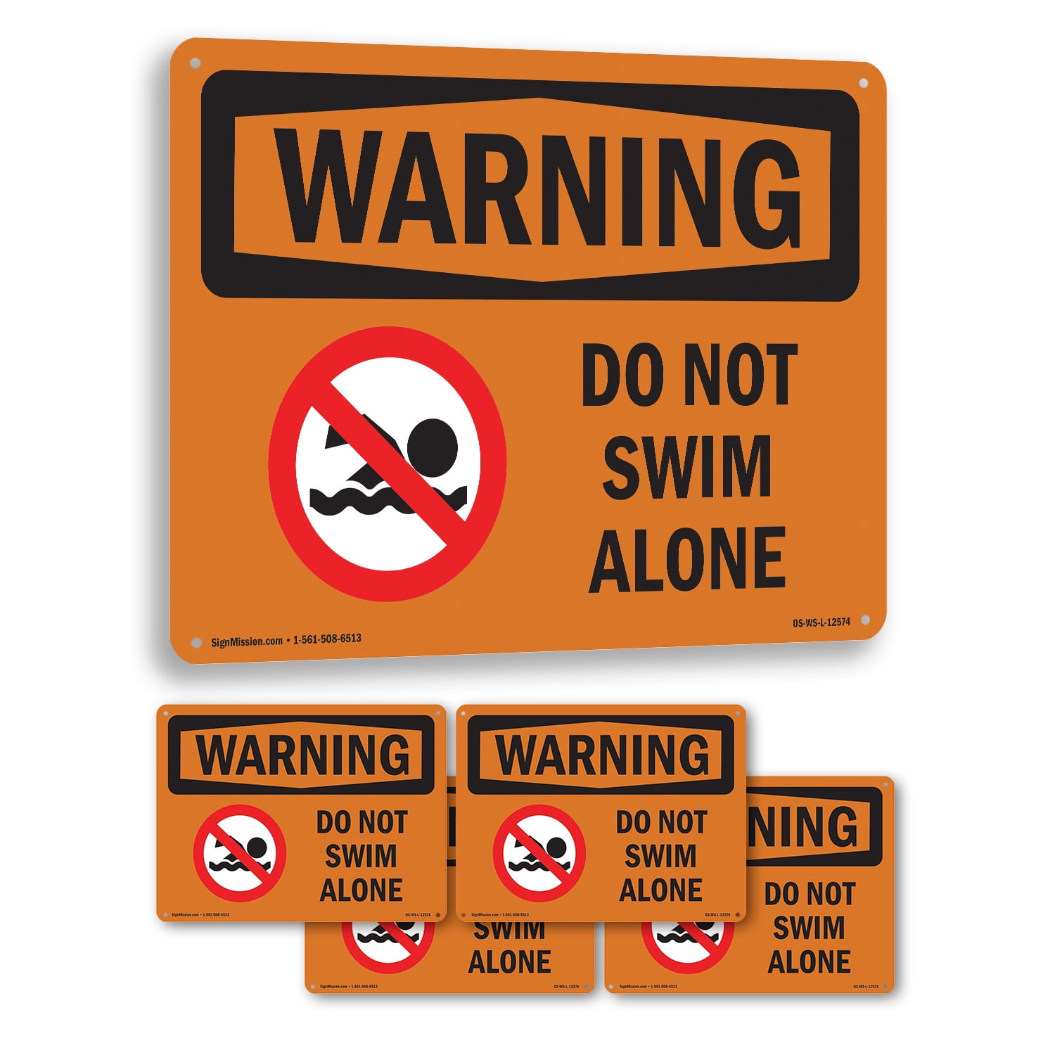 Do Not Swim Alone OSHA WARNING Rigid Plastic Sign 10 Inch x 7 Inch - 5 ...