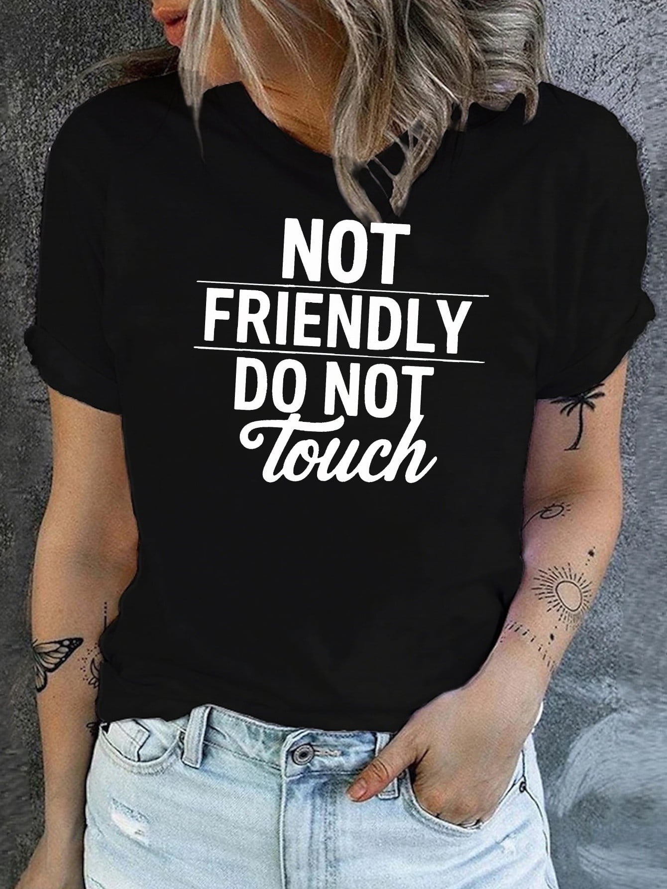 Do Not Touch Print T-Shirt, Casual Crew Neck Short Sleeve Top For ...