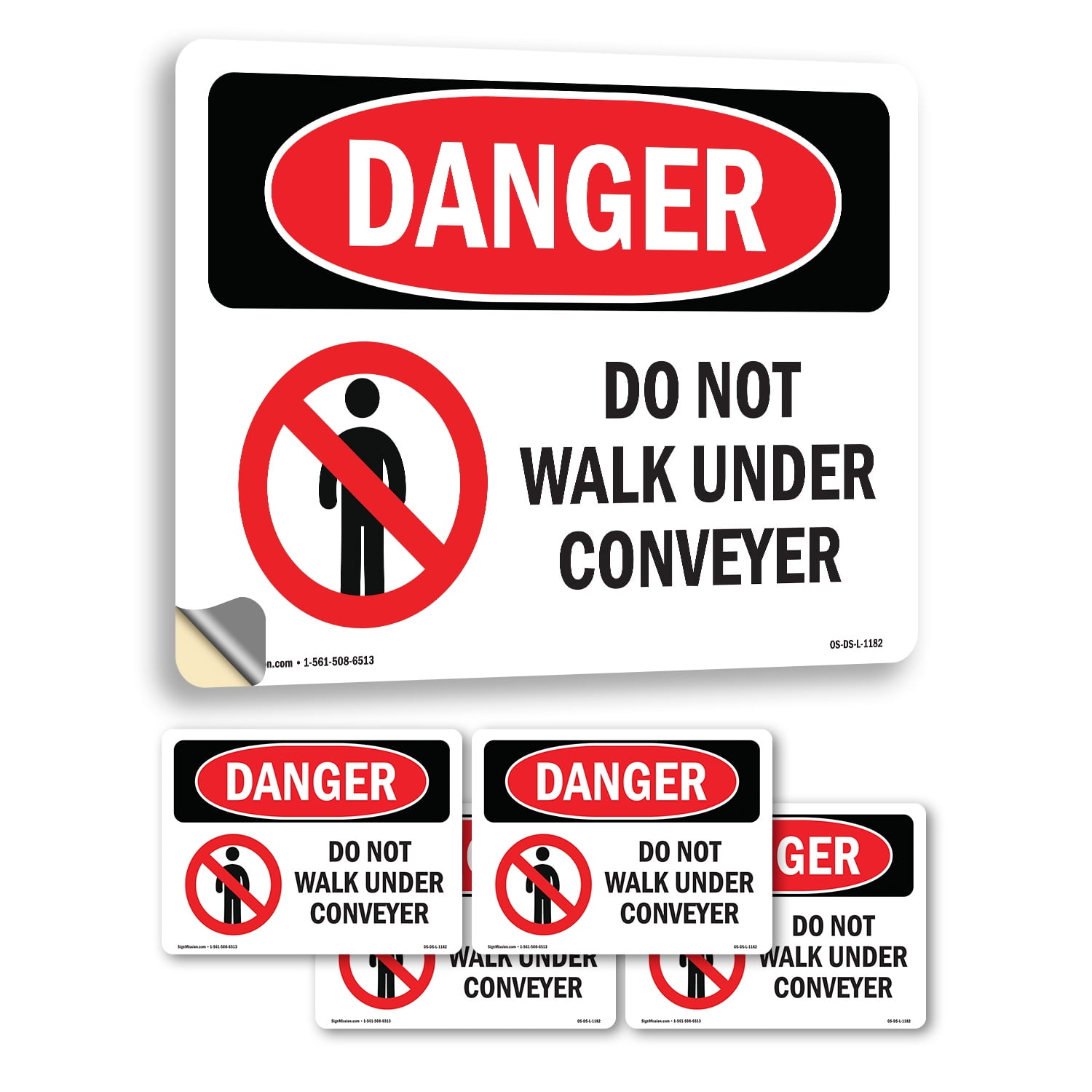 Do Not Walk Under Conveyor OSHA Danger Vinyl Decal Label 5 Inch x 3.5 ...