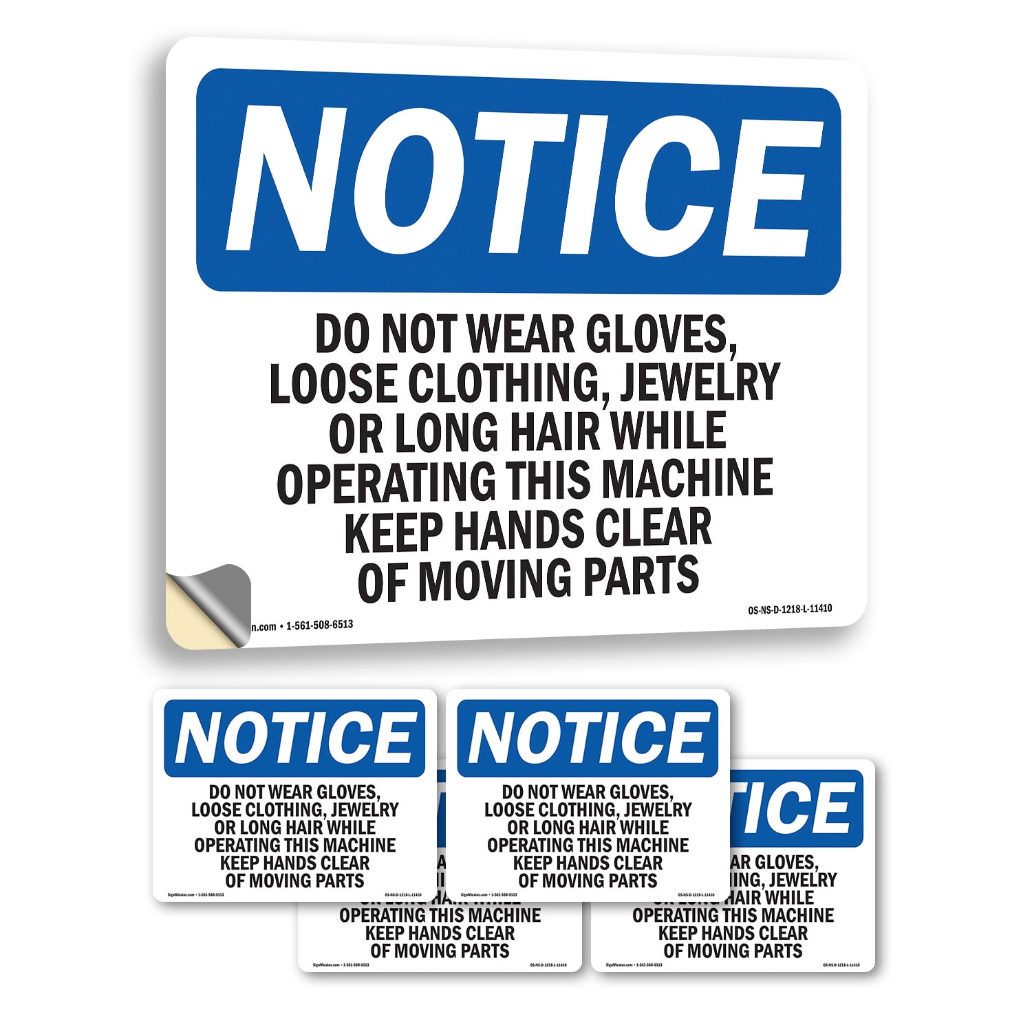 Do Not Wear Gloves Loose Clothing Jewelry OSHA Notice Vinyl Decal Label ...